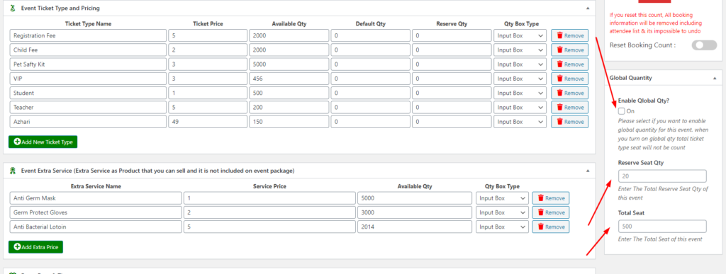 Global/Common Qty Addon for Event Manager