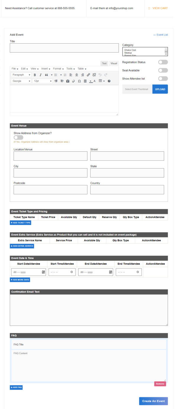 Event Frontend submit Addon for Event Manager